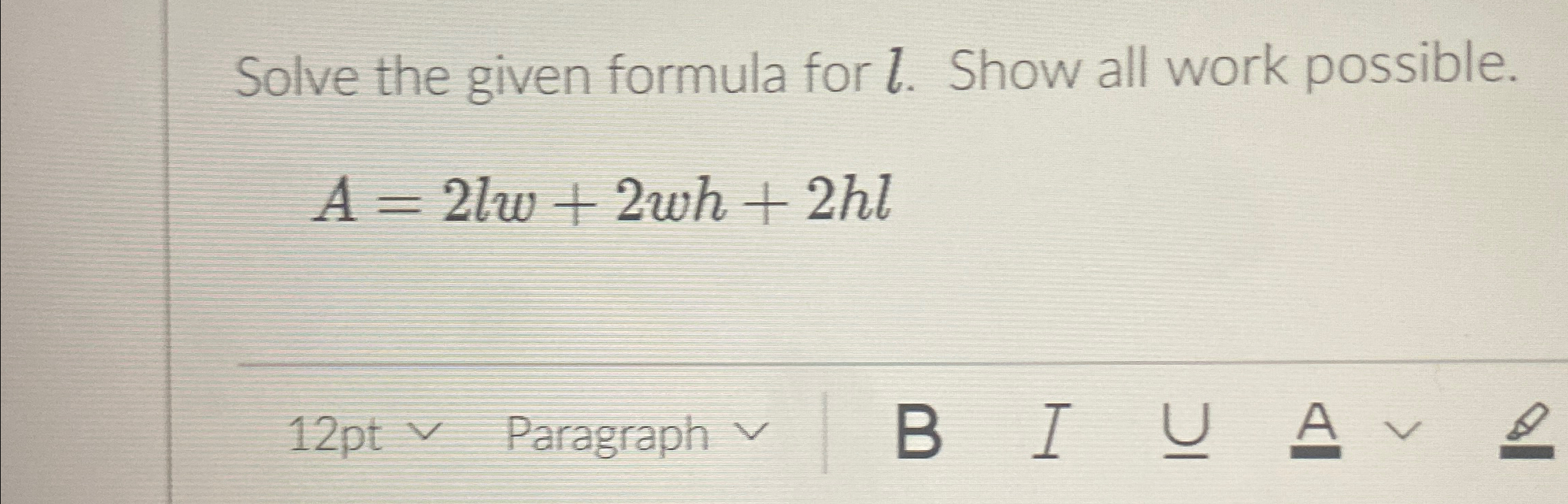 Solved Solve the given formula for l. ﻿Show all work | Chegg.com