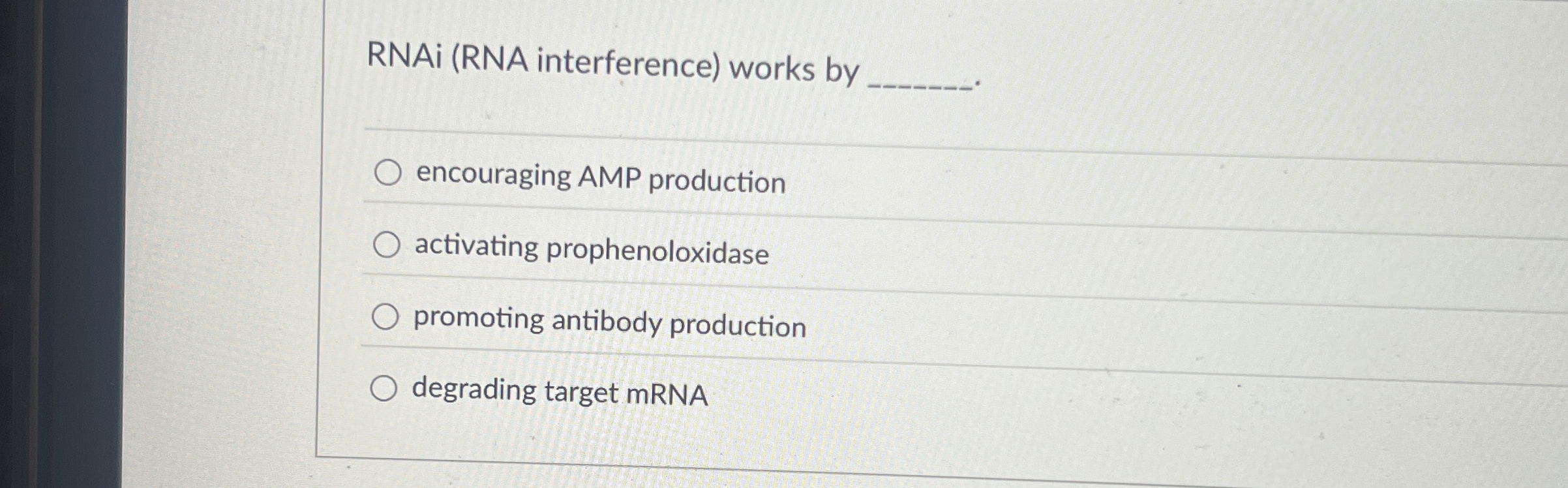 Solved RNAi (RNA interference) ﻿works by q,encouraging AMP | Chegg.com
