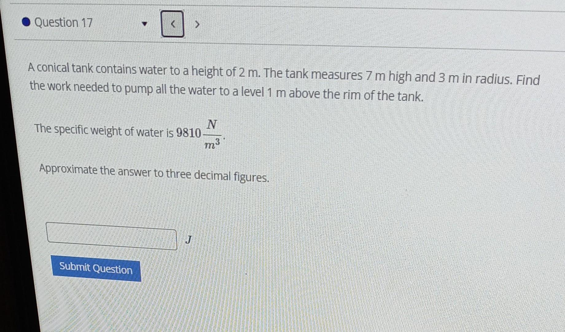 Solved A conical tank contains seawater to a height of 1ft. | Chegg.com