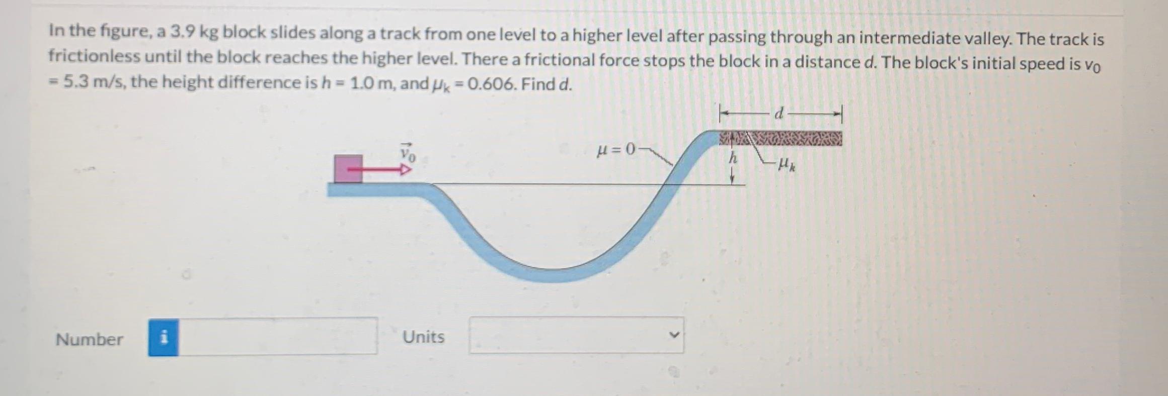 Solved In the figure, a 3.9kg ﻿block slides along a track | Chegg.com