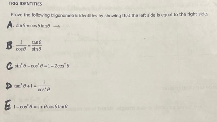 Solved Prove the following trigonometric identities by | Chegg.com