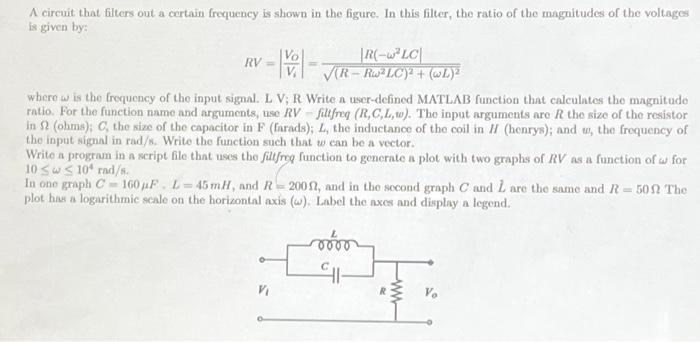 Solved A circuit that filters out a certain frequency is | Chegg.com