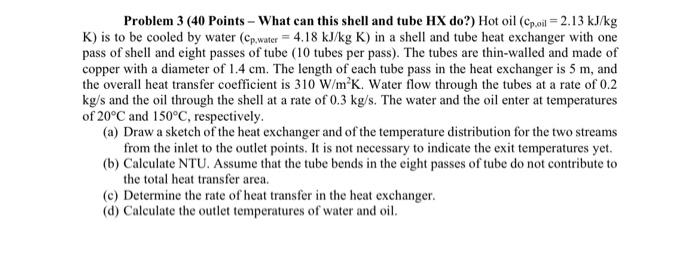 Solved Problem 3(40 Points − What can this shell and tube HX | Chegg.com