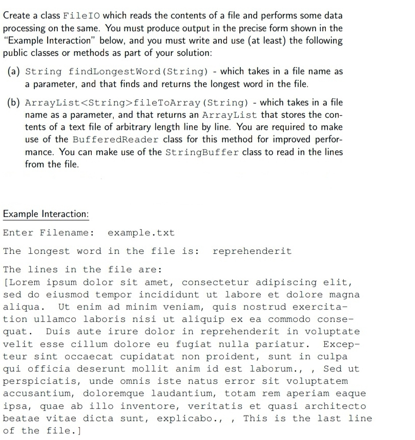Solved Create a class FileIO which reads the contents of a | Chegg.com