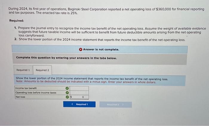 Solved During 2024, its first year of operations, Baginski | Chegg.com