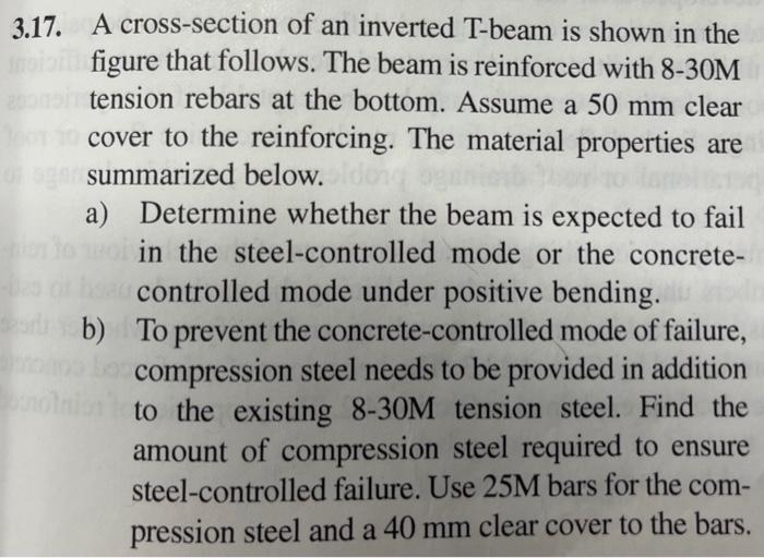 Solved 3.17. A cross-section of an inverted T-beam is shown | Chegg.com