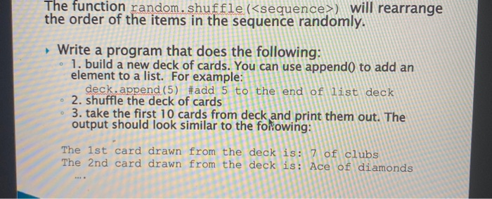 Solved The function random.shuffle () will rearrange the | Chegg.com