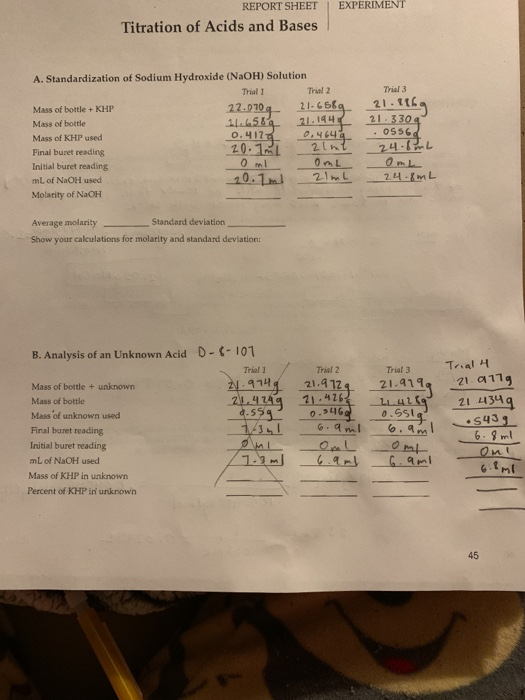 Solved how do I find average molarity, standard deviation, | Chegg.com