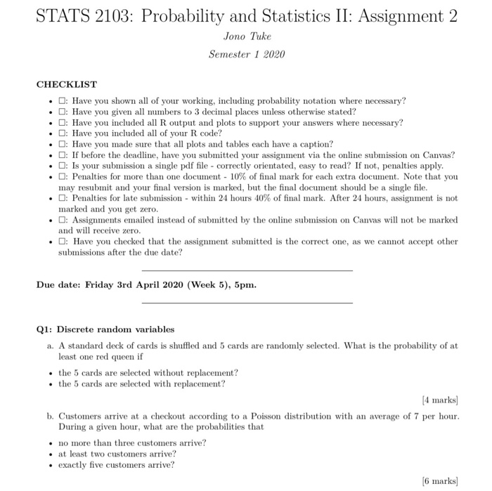 Solved STATS 2103: Probability and Statistics II: Assignment | Chegg.com