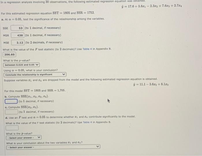 Solved SSE MSR In a regression analysis involving 30 | Chegg.com