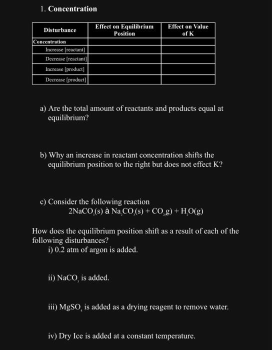 Solved 1. Concentration a) Are the total amount of reactants | Chegg.com