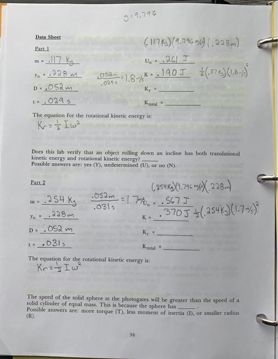 Solved Fill out the data sheet using the given data below. | Chegg.com