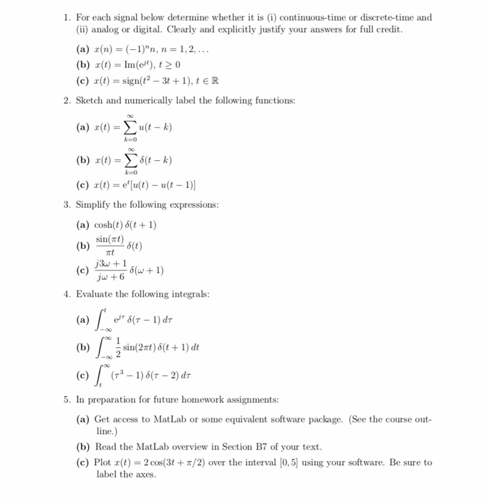 Solved 1. For each signal below determine whether it is () | Chegg.com