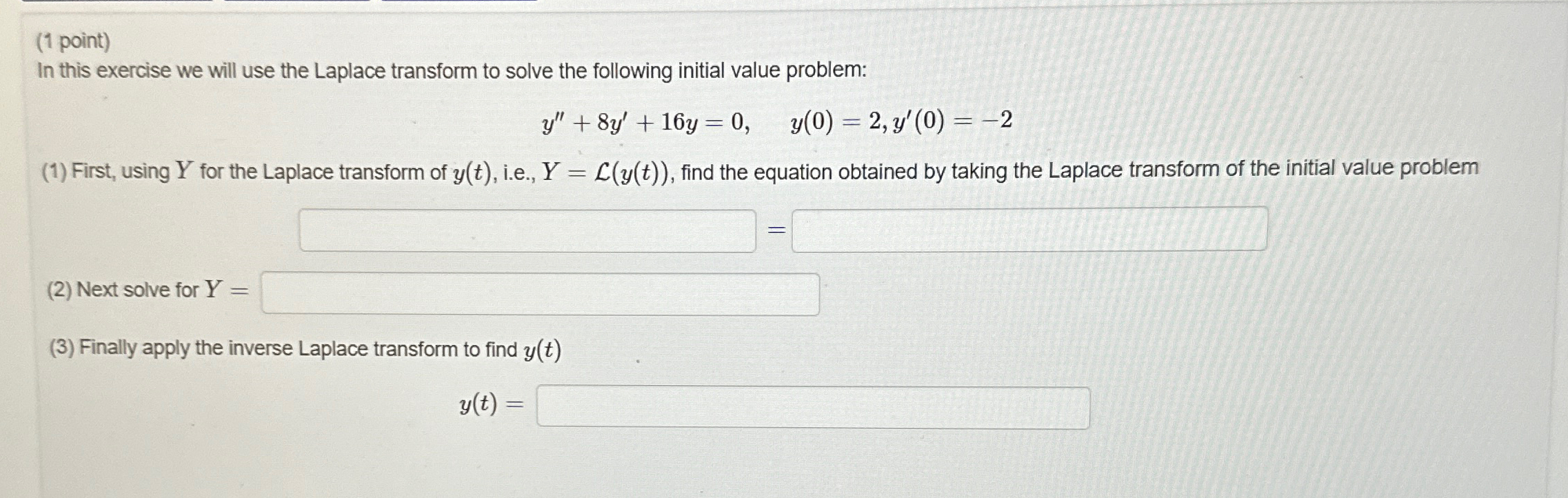 Solved (1 ﻿point)In this exercise we will use the Laplace | Chegg.com