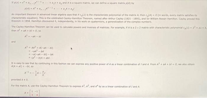 Solved If p(x)=xn+an−1xn−1+⋯+a1x+a0 and A is a square | Chegg.com