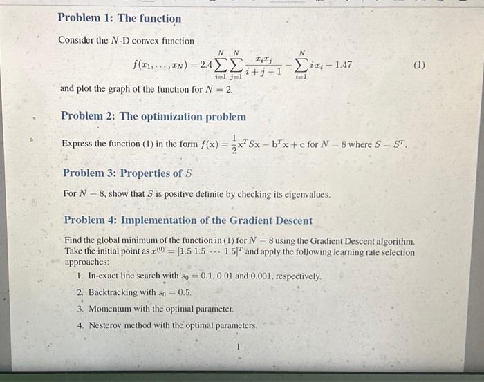 Solved Problem 1: The function Consider the N−D convex | Chegg.com