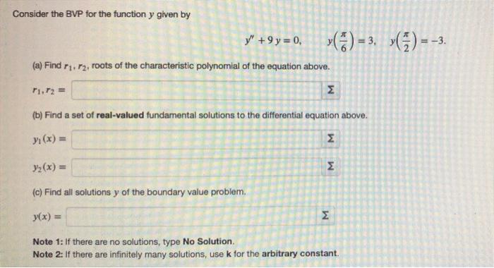 Solved Consider the BVP for the function y given by y + y = | Chegg.com