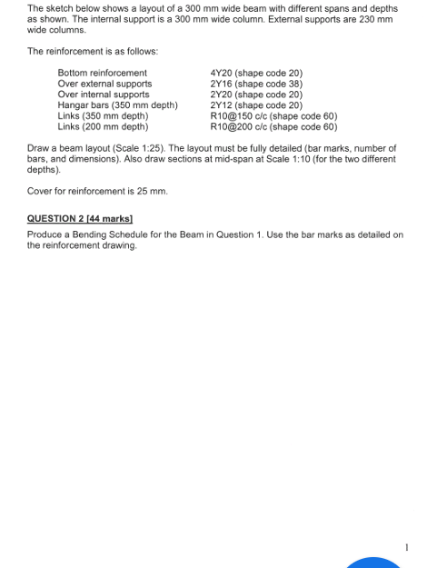 Solved The sketch below shows a layout of a 300 mm wide beam | Chegg.com