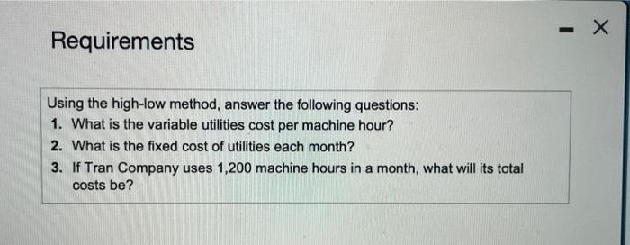 Solved Using the high-low method, answer the following | Chegg.com