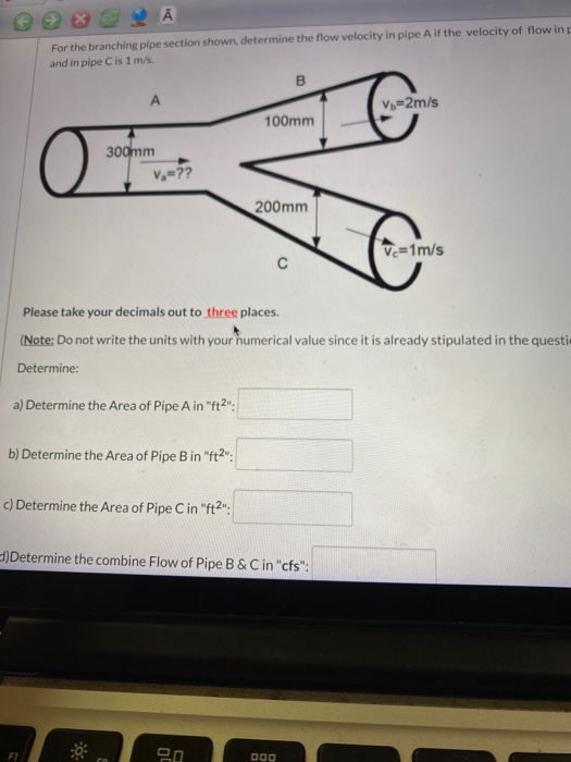 Solved For the branching pipe section shown, determine the | Chegg.com