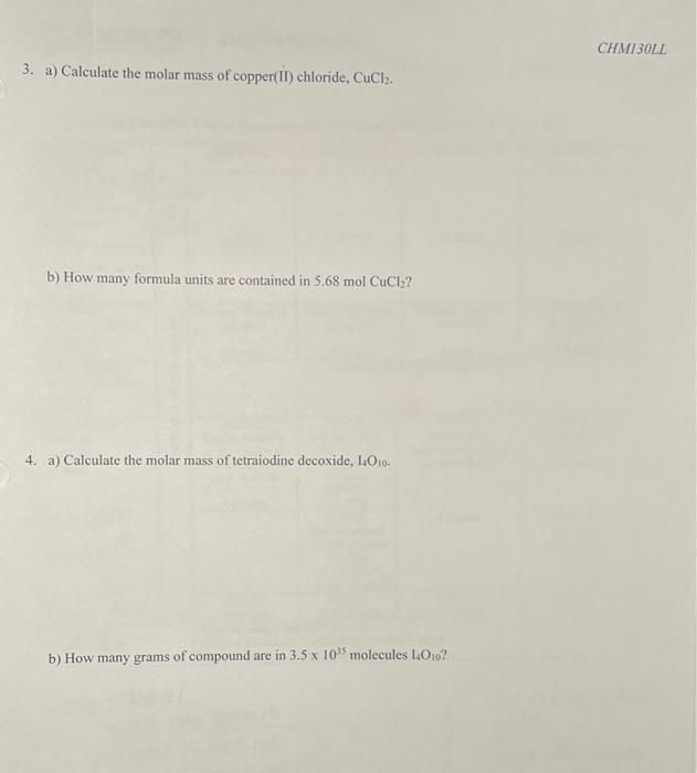 Solved 3. a) Calculate the molar mass of copper(II) | Chegg.com