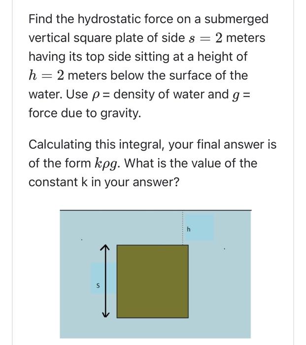 Solved Find the hydrostatic force on a submerged vertical | Chegg.com