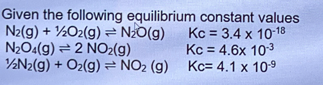 Solved Given the following equilibrium constant | Chegg.com