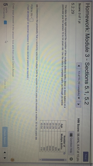 Solved Homework Module 3 Sections 5 1 5 2 Save Score 0