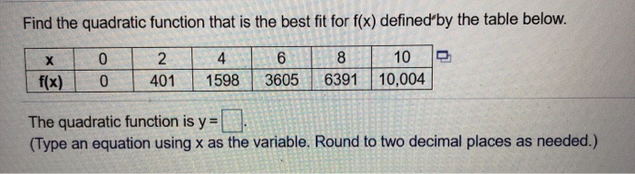 Solved Find the quadratic function that is the best fit for | Chegg.com