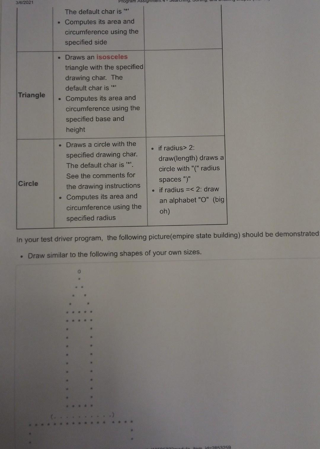 Solved PART 2 Drawing Shapes (15 points) You are requested | Chegg.com