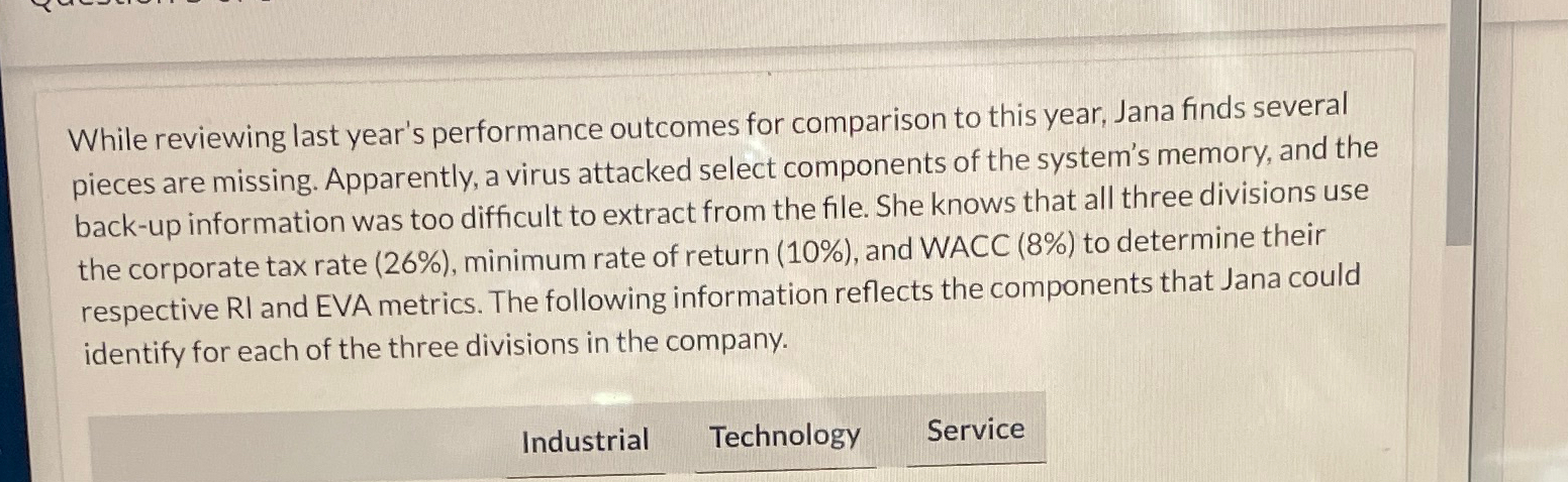 Solved While reviewing last year's performance outcomes for | Chegg.com