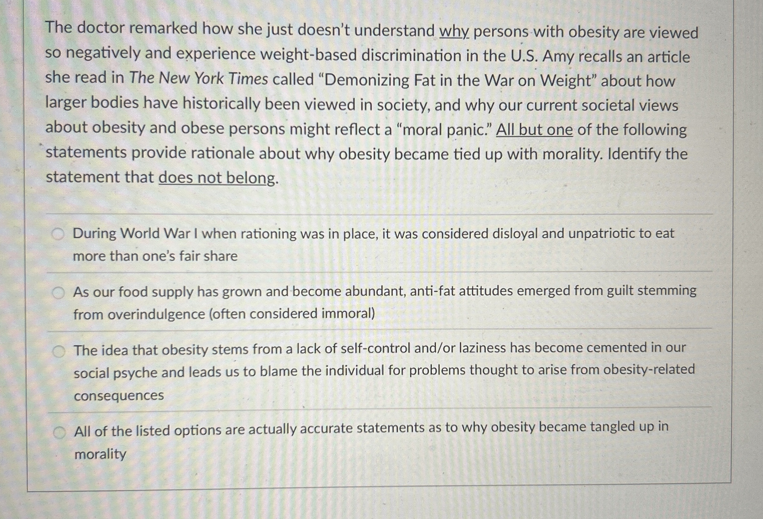 Solved The doctor remarked how she just doesn't understand | Chegg.com