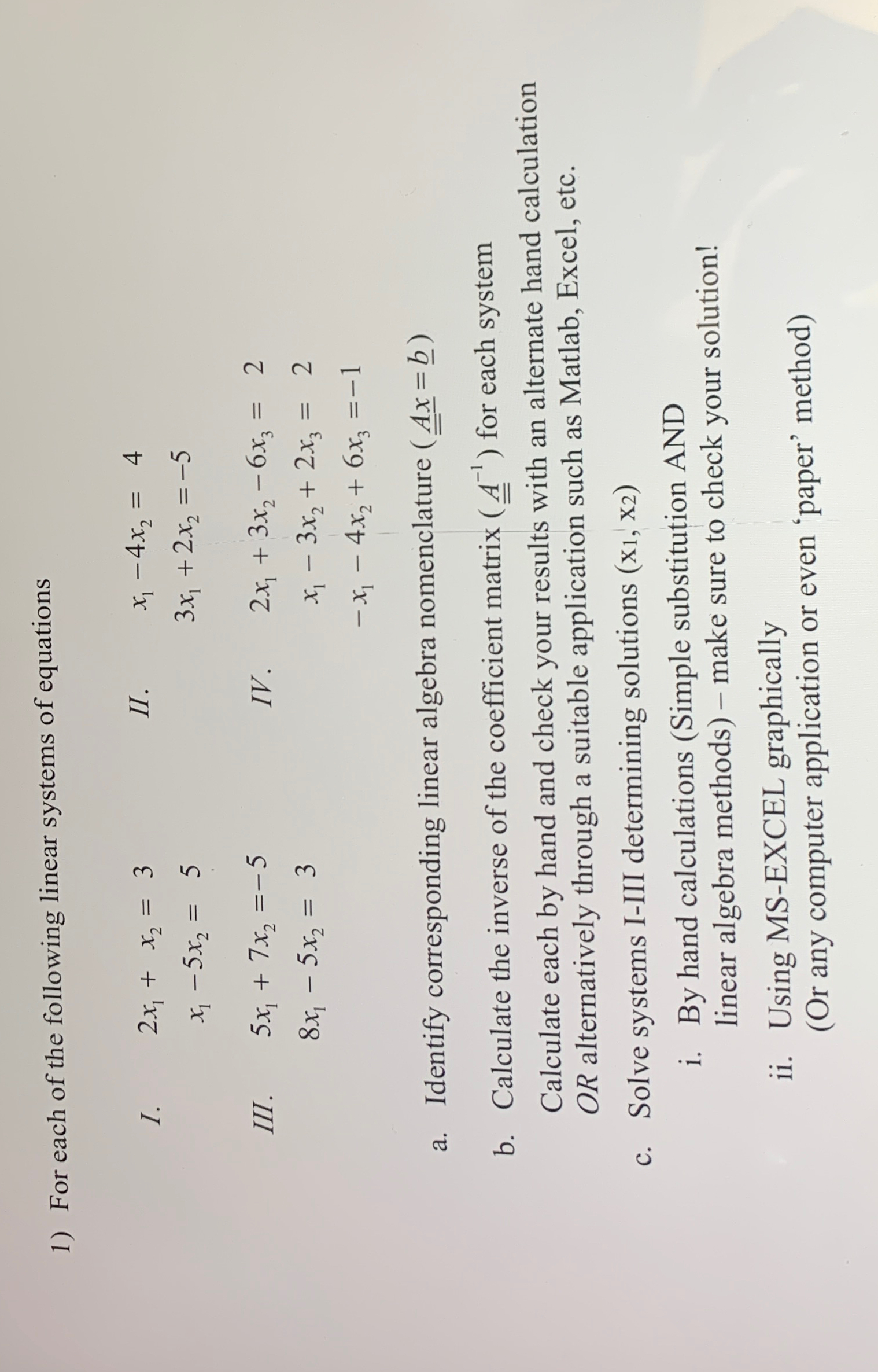 Solved For each of the following linear systems of | Chegg.com