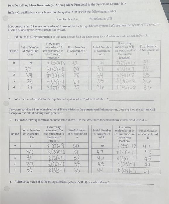 Part B: Does the value of the equilibrium constant | Chegg.com