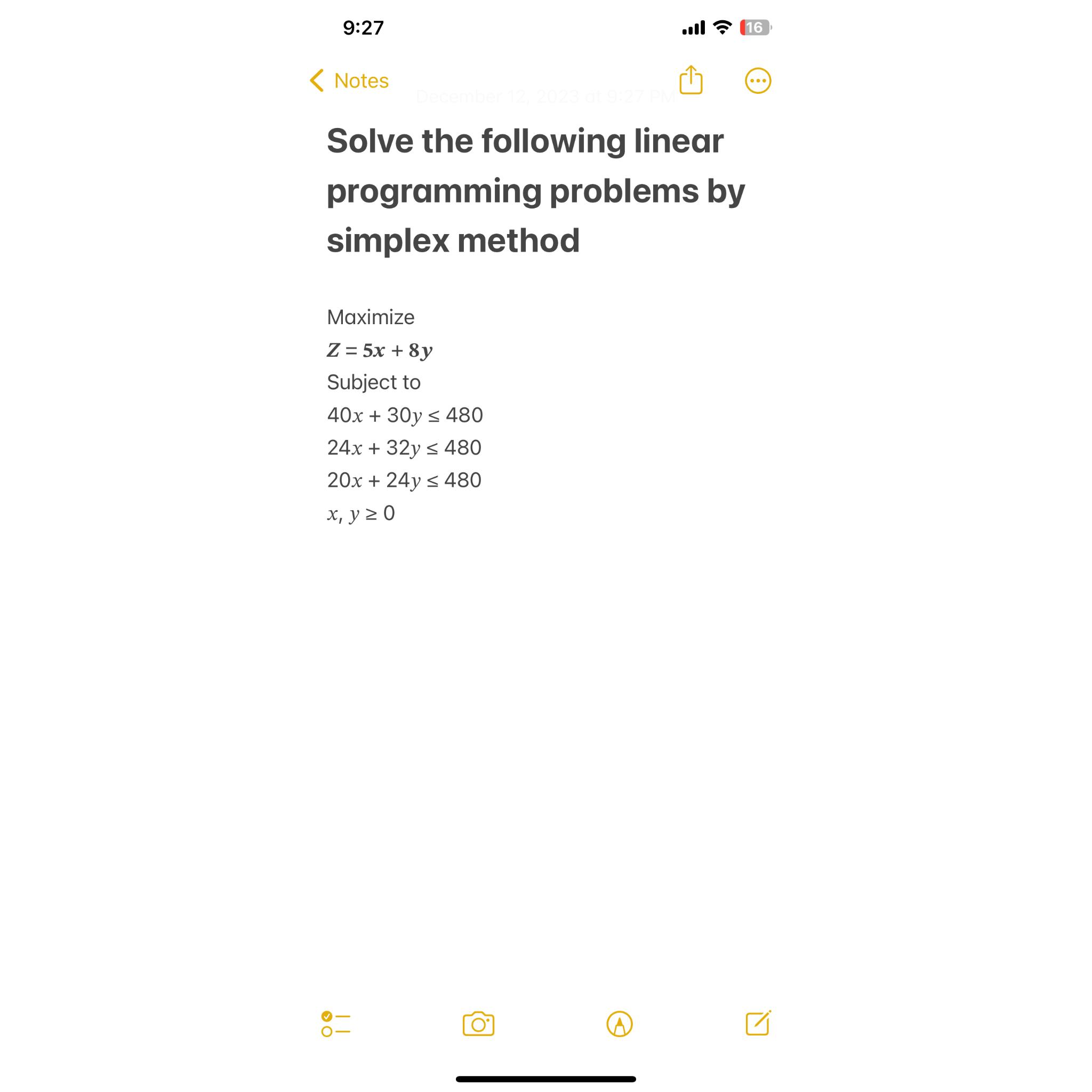 Solved 9:27.111 ₹ 16NotesSolve the following linear | Chegg.com