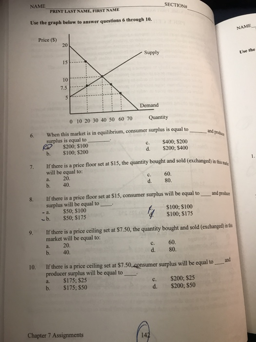 Solved NAME SECTION PRINT LAST NAME, FIRST NAME Use the | Chegg.com