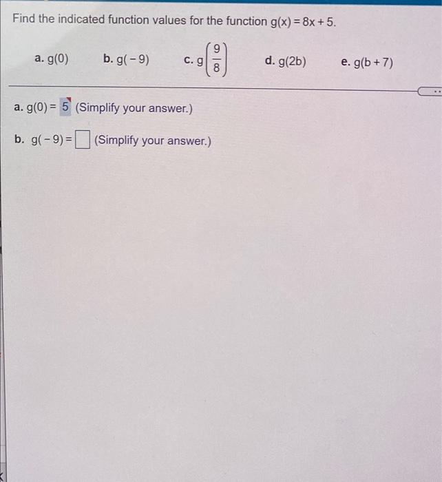Solved Find the indicated function values for the function | Chegg.com
