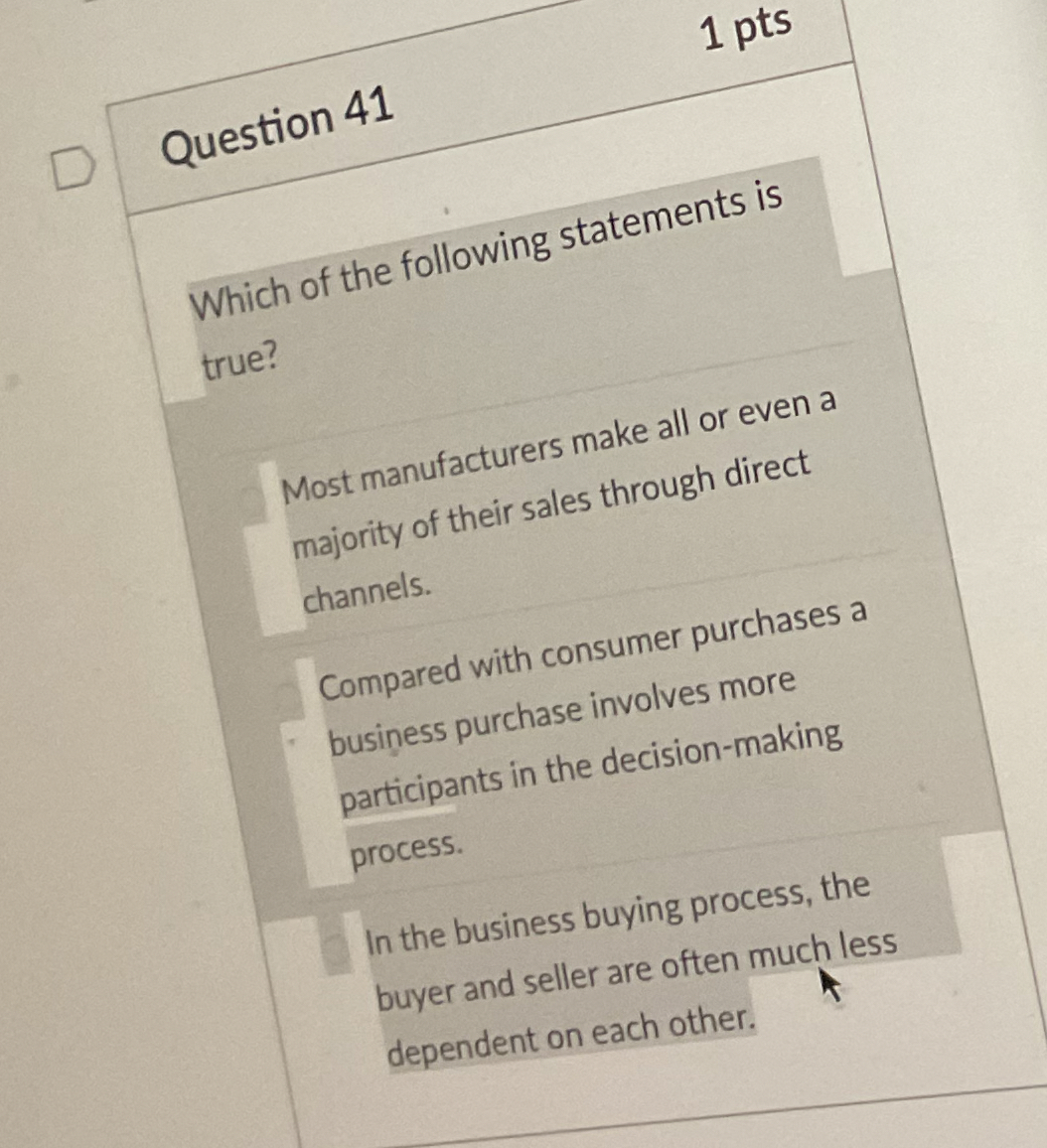 Solved Question 41Which of the following statements | Chegg.com
