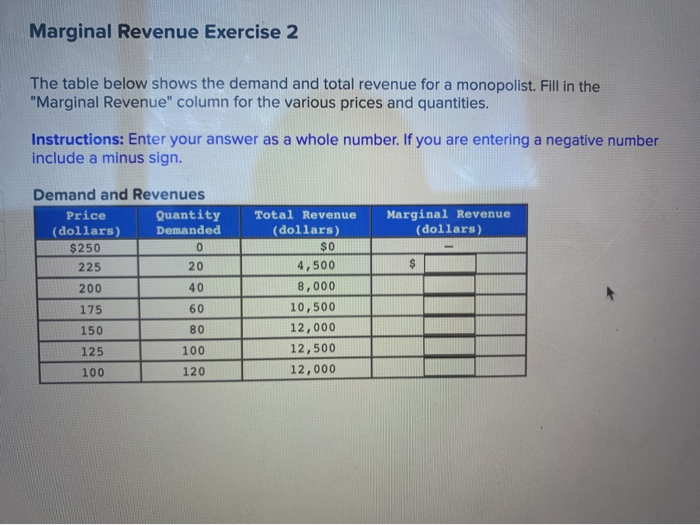 Solved Marginal Revenue Exercise 1 (Algo) The table below | Chegg.com