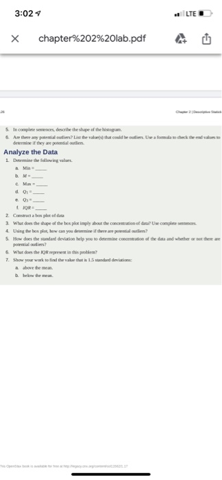 Solved 3:024 LTE x chapter%202%20lab.pdf û Stats I.ab 2.1 | Chegg.com