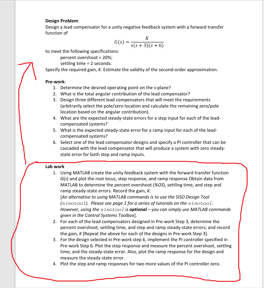 Solved Design Problem:Design a lead compensator for a unity | Chegg.com Solved Design Problem:Design a lead compensator for a unity | Chegg.com