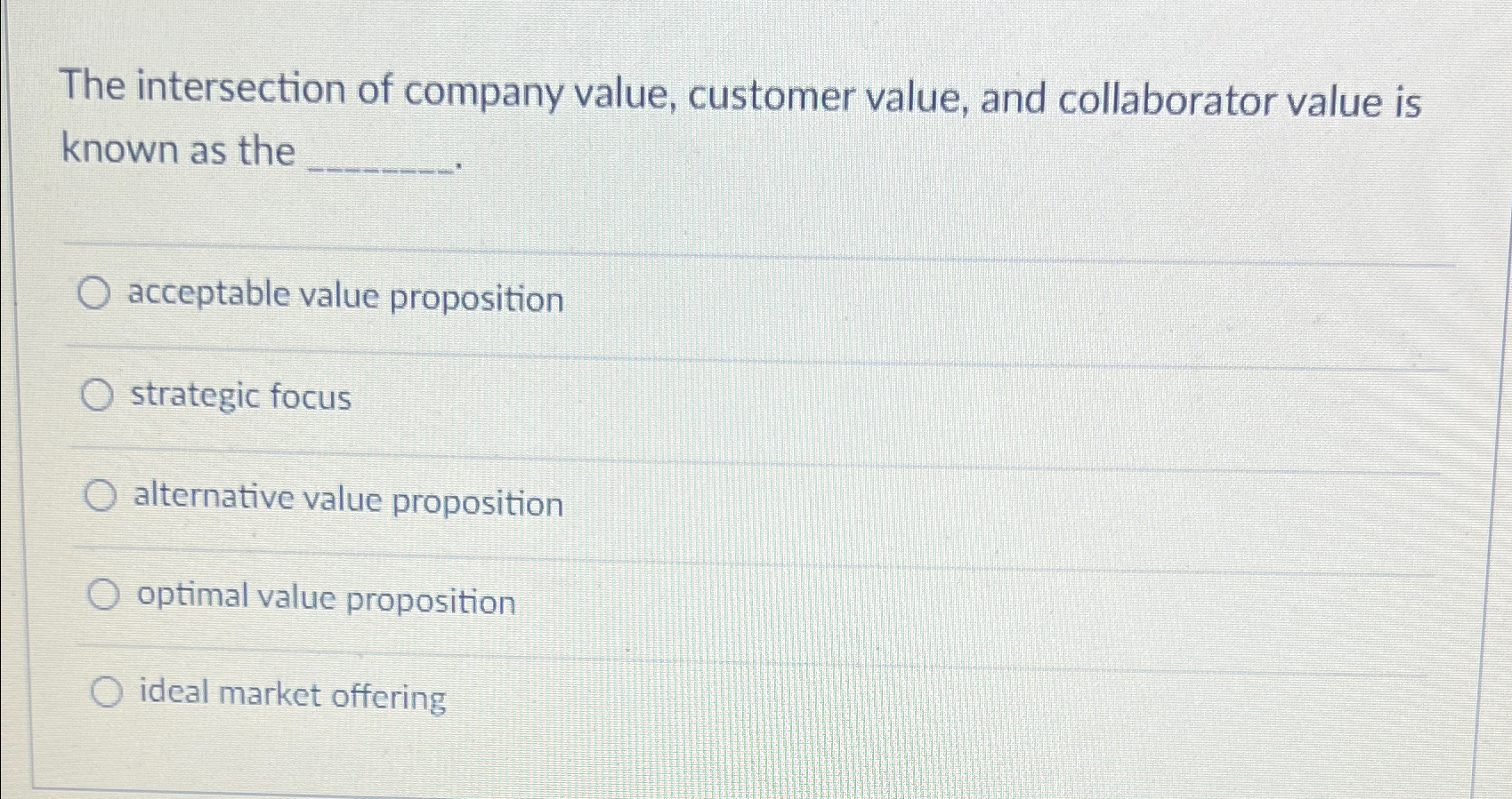 Solved The intersection of company value, customer value, | Chegg.com