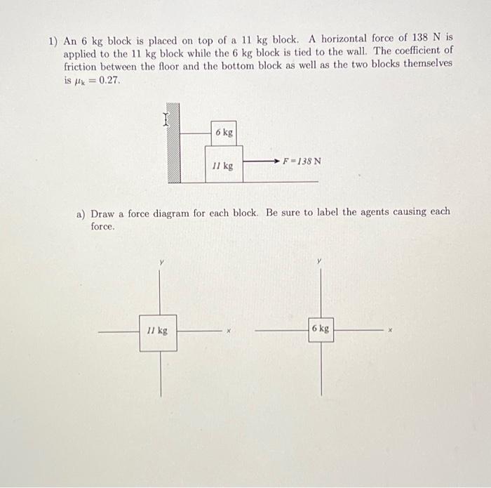 Solved 1) An 6 kg block is placed on top of a 11 kg block. A | Chegg.com