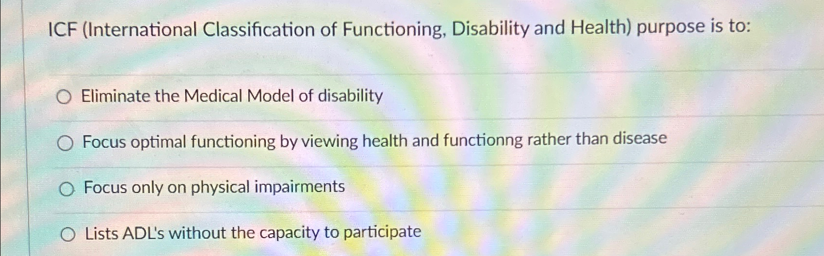 Solved ICF (International Classification of Functioning, | Chegg.com