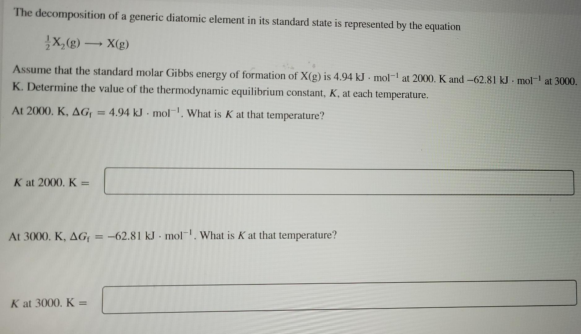 Solved The decomposition of a generic diatomic element in | Chegg.com