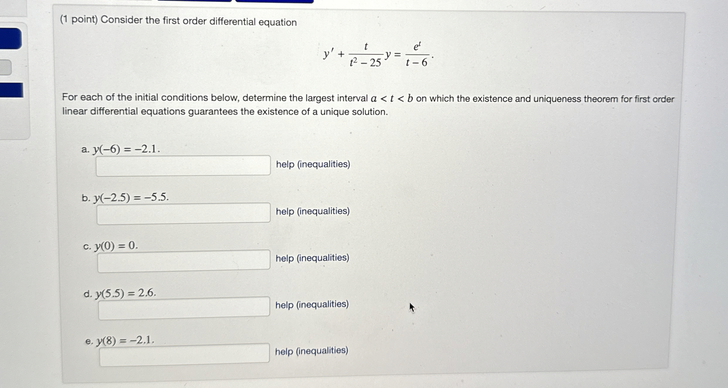 Solved (1 ﻿point) ﻿Consider the first order differential | Chegg.com