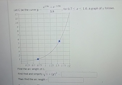 Solved Let C be the curve y=e1.9x+e-1.9x3.8, ﻿for 0.7≤x≤1.6. | Chegg.com