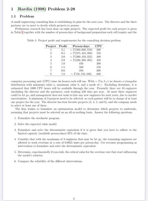 Solved 1 Rardin (1998) Problem 2-28 1.1 Problem A small | Chegg.com
