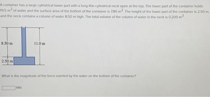 Solved A container has a large cylindrical lower part with a | Chegg.com