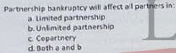 Partnership bankruptcy will affect all partners in:a. | Chegg.com